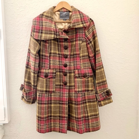 Anthropologie | Jackets & Coats | Knitted Dove Wool Plaid Coat In Pink ...